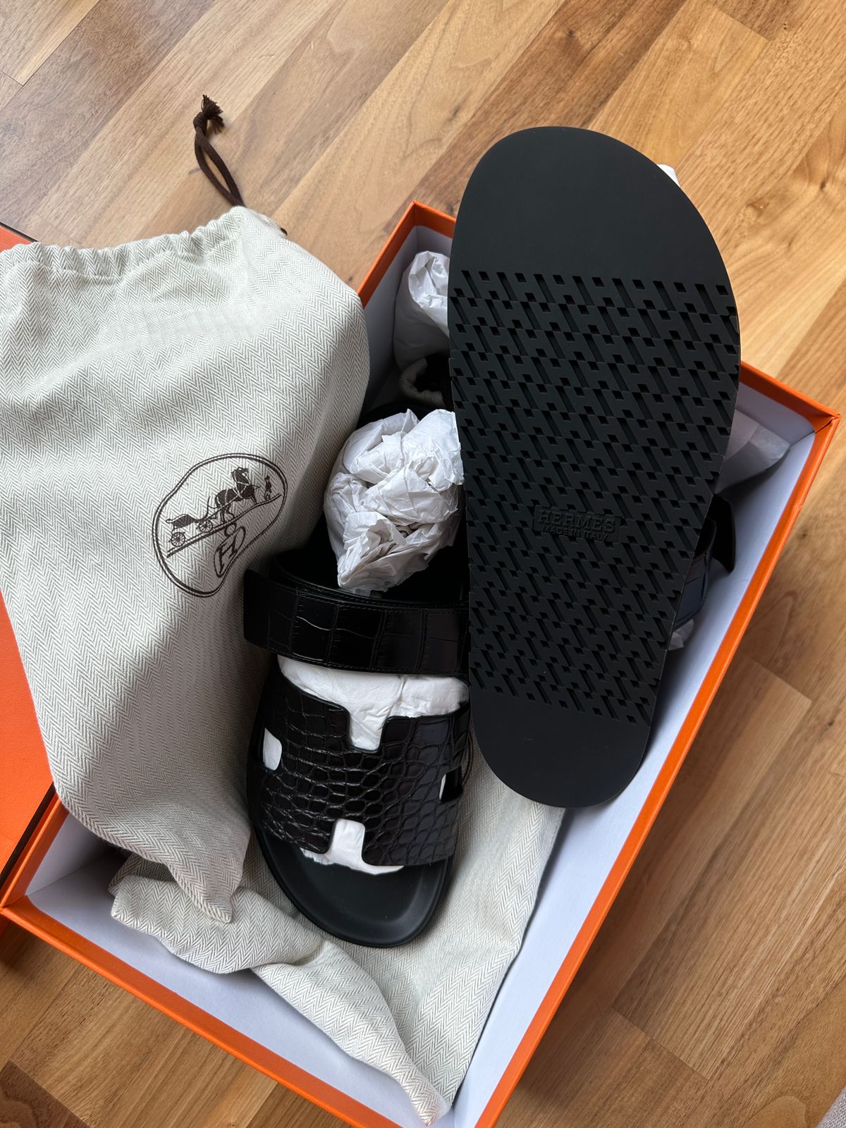 BNIB HERMÈS Chypre Sandals White Niloticus Crocodile Himalaya - Size 38