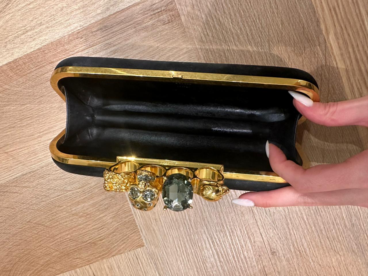 Alexander McQueen Satin Skull Knuckle Duster Black Clutch – The Luxury ...