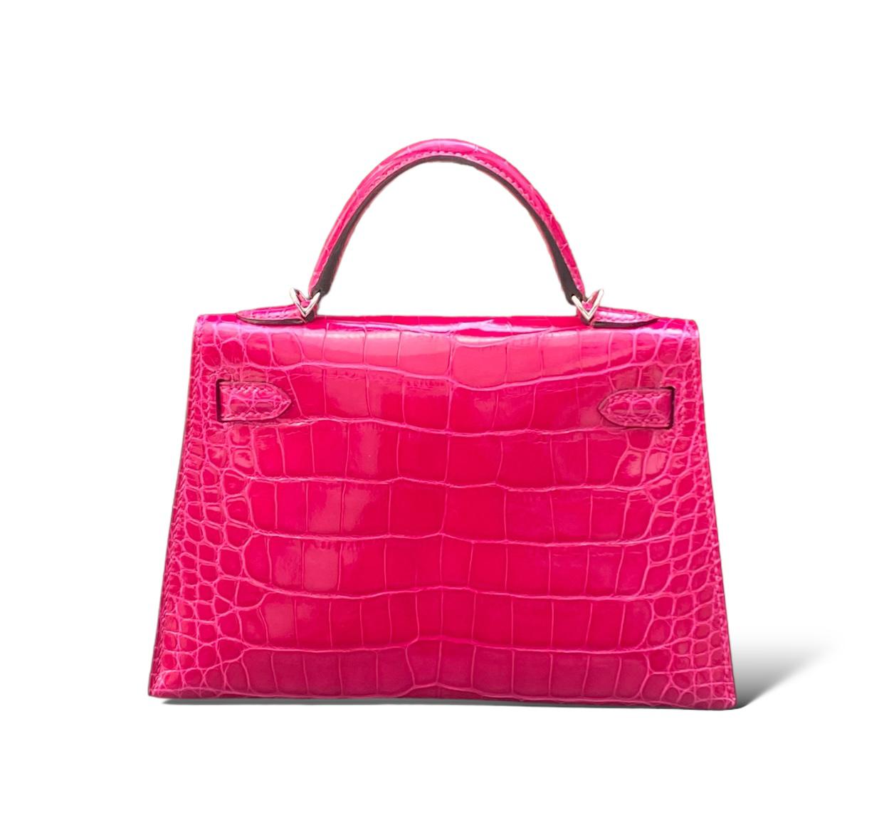 Hermes Kelly Mini Croco Rose Mexico PHW | The Luxury Flavor