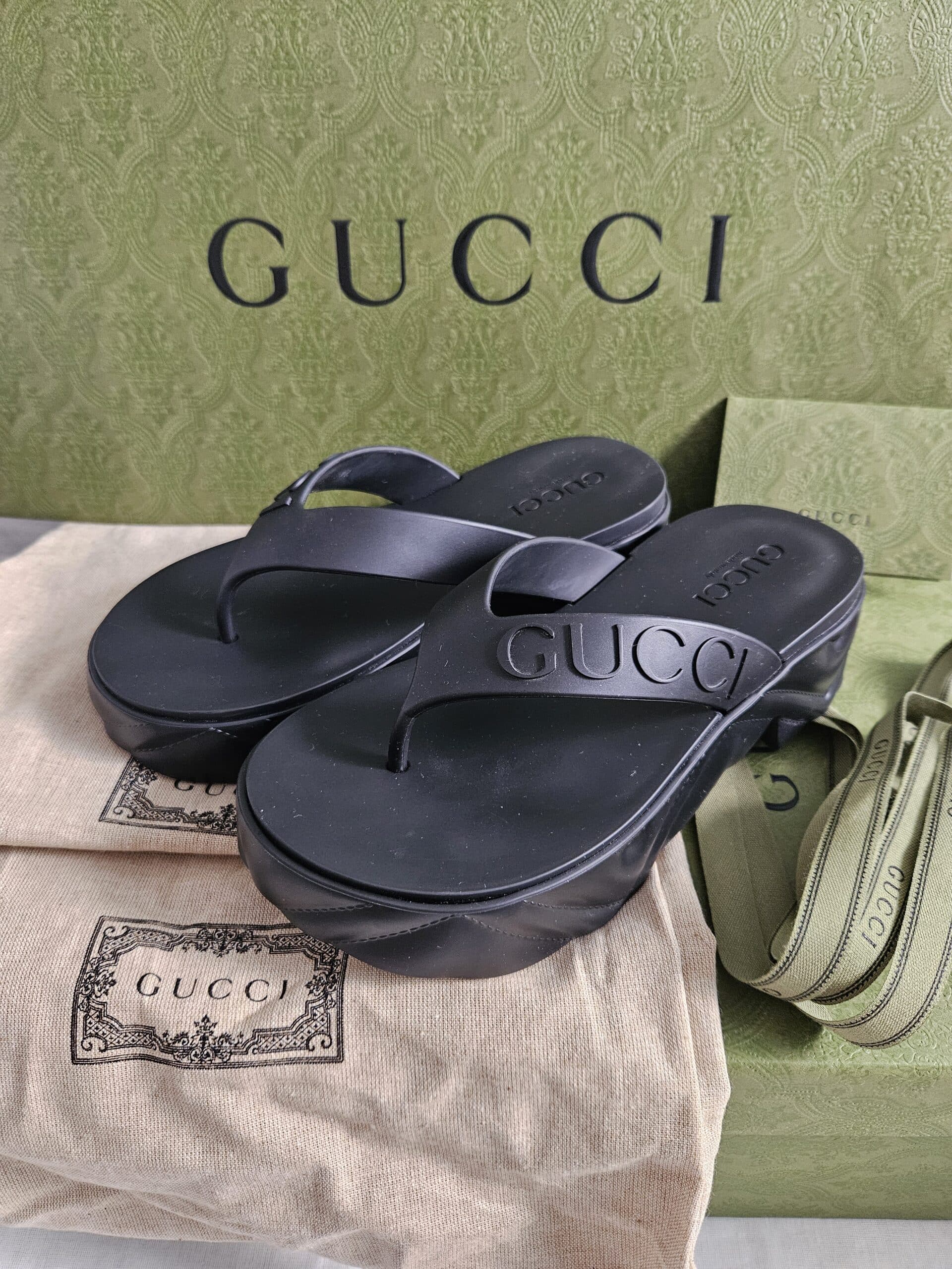 Gucci Logo Debbosed 36 EU Platform Sandals | The Luxury Flavor